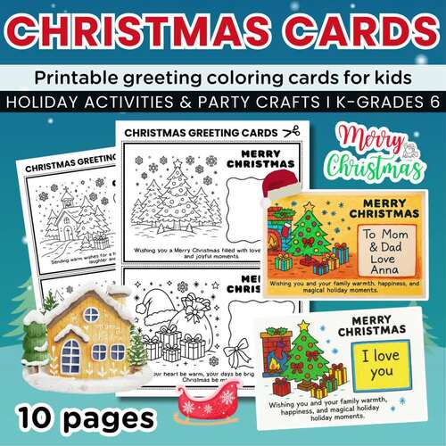 Christmas Greeting Coloring Cards, DIY Craft Templates, Holiday ...