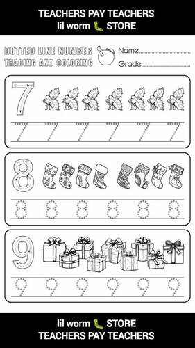 Counting 1-9 (ver.5) DOTTED LINE NUMBER TRACING AND COLORING by lilworm