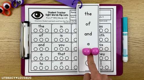Sight Words Flip Lists Fry’s 1st 100 by Literacy Lovebug | TPT