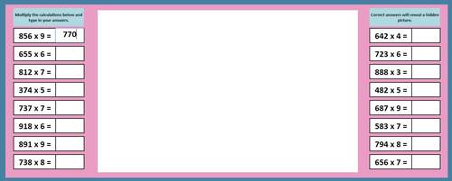 Digital Pixel Art NO PREP - Valentine 3-digit by 1-digit Multiplication