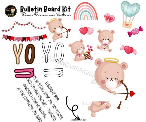 Valentine Love Bulletin Board Kit, Door Decoration, February, Editable