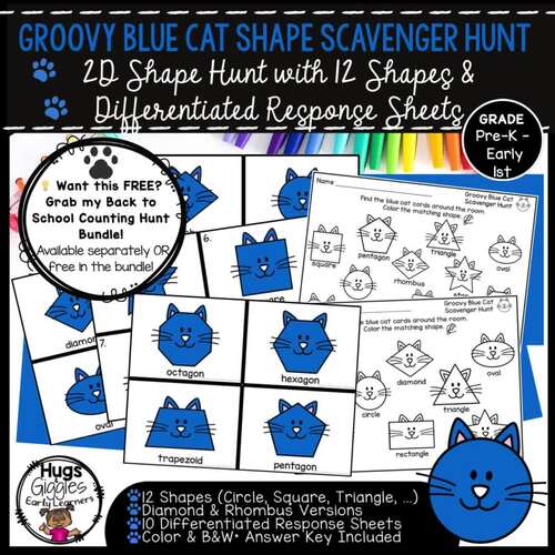 Groovy Blue Cat Shape Scavenger Hunt|2D Hunt & 12 Differentiated ...