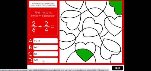 5th Grade Valentine's Day Fraction Mystery Pictures by Kristin Kennedy