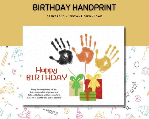 Happy Birthday Handprint Craft, Keepsake, Hand Print Art for Kids, Gift ...