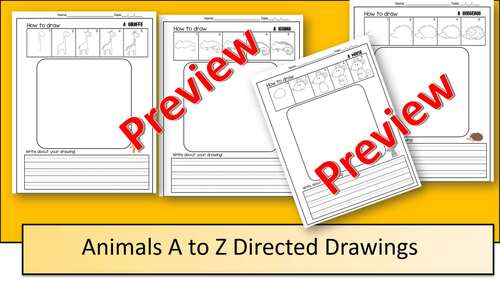 Animals A to Z Directed Drawings 5 Step How to draw and writing practice