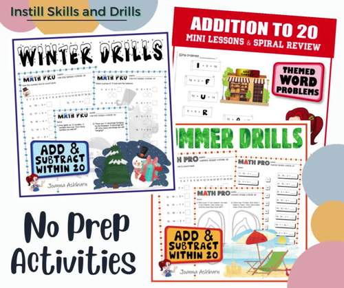 Addition and Subtraction within 20 Seasonal Practice Worksheets BUNDLE