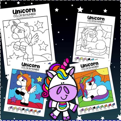 Unicorn Color by Number Worksheets - Unicorn Color by Code Activity