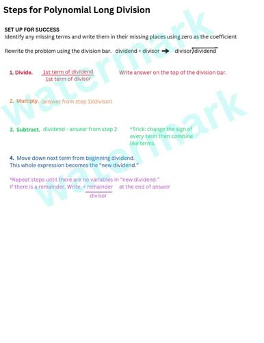 Polynomial Long Divisions notes and step by step (color-coded) by ...