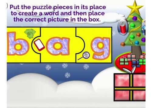 Christmas CVC Short Vowel A, E, I, O, & U Jigsaw Puzzle Boom Cards Bundle