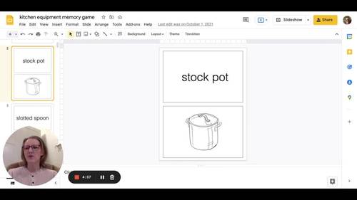 Kitchen Equipment Memory Game large format full page for culinary arts FCS