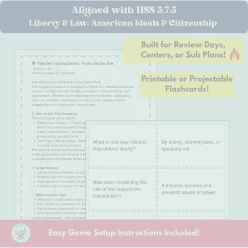 HSS 5.7.5 Trivia Game- American Creed U.S. Constitution, 5th Grade ...