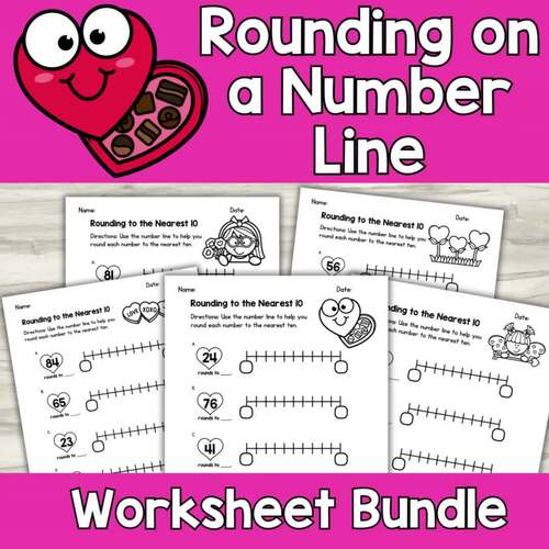 Valentine's Day Rounding to the Nearest Ten on a Number Line | 2 Digit ...