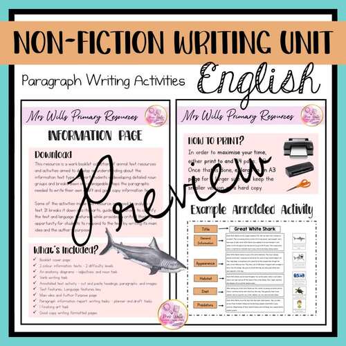 Great White Shark | Information Text Reading & Writing Unit | Work Booklet