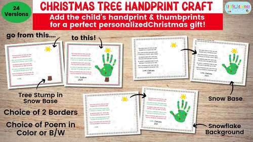 Christmas Tree Handprint Craft, Christmas Handprint Poem Gift for Parents