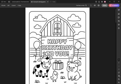 Barnyard Farm Themed Birthday Coloring Pages for Kids by Salsa Doodle Doo