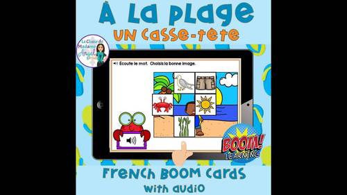 La plage: French Summer Beach Themed Puzzle Digital Task Cards BOOM CARDS
