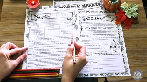 Thanksgiving Grammar Worksheets, NO PREP, Middle and High School