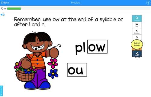 Boom Cards Spelling /ow/ Sound Words Distance Learning by Jennifer Bates