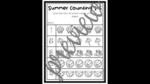 Summer NO PREP Counting Sets Count and Color Worksheets 1-5 | TPT