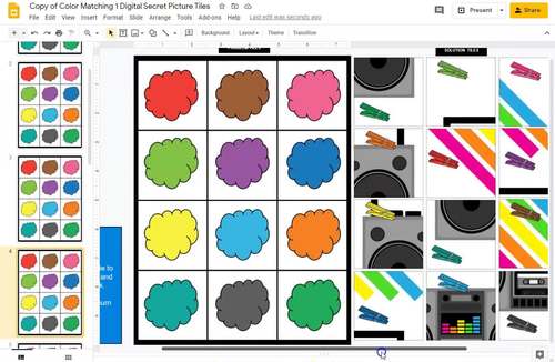 Color Matching 1 Digital Secret Picture Tile Puzzles | TPT