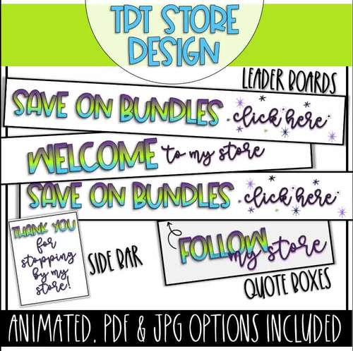 TPT Seller Quote Box, Banner and Side Bar - Purple Lime Theme | TPT