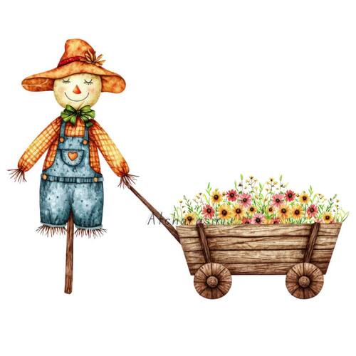 Spring Scarecrow Clipart Set - 15 PNG Cute Seasonal Illustrations