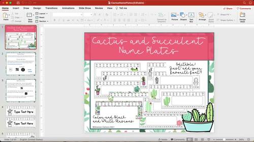 Cactus and Succulent Name Plates (Editable) by Shannon Zamora | TPT