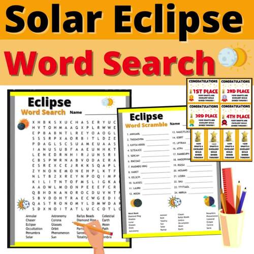 Solar Eclipse Word Search Puzzles Activity with Bonus Awards | TPT