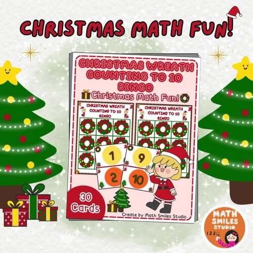 Christmas Wreath Counting to 10 Bingo | Holiday Math Game | K-1st Grade