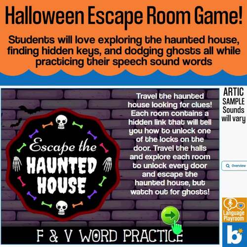 R Articulation Haunted House Escape Room BOOM CARDS Halloween Speech Game