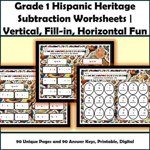 Grade 1 Hispanic Heritage Math Subtraction Missing Subtrahend Find the ...