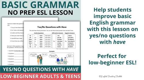 Low Beginner ESL Grammar Worksheets for Adult ESL - Yes/No Questions ...