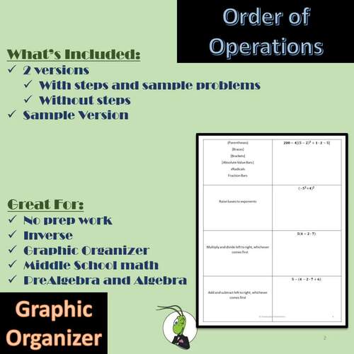Order of Operations Pre Algebra Graphic Organizer by Grasshopper ...