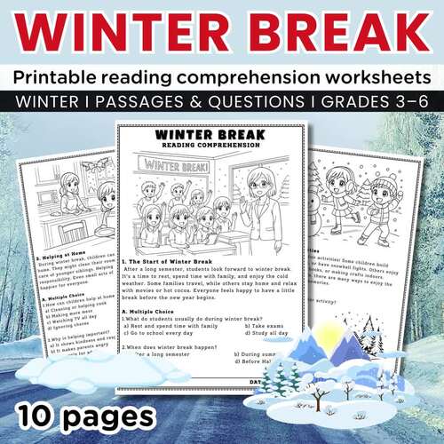 Winter Break Reading Comprehension Worksheets, Passages with Questions