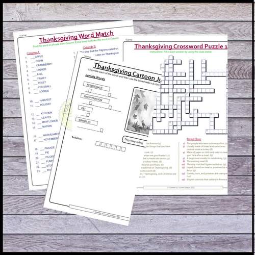 Thanksgiving Fun Activities Vocabulary Puzzles by Ivybee Speech