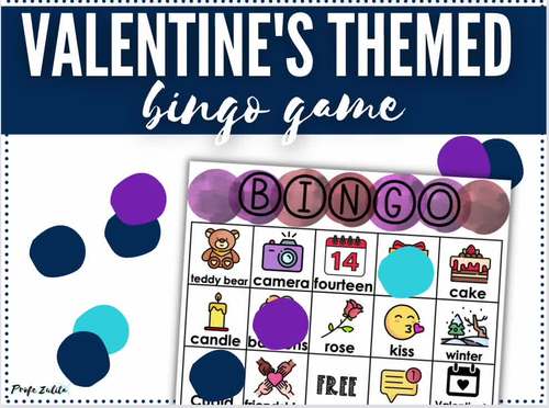 Valentine's Day Vocabulary Game BINGO - 37 Boards Elementary ELL ESL