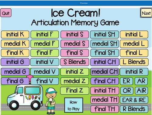 Ice Cream Speech Therapy Summer Articulation Memory Game Boom Cards ...
