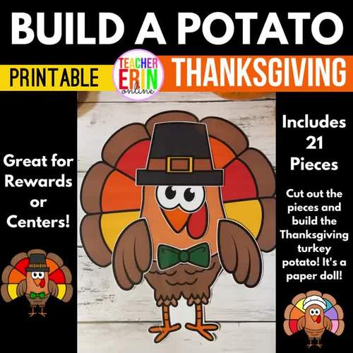 Build A Turkey Potato Mr. & Mrs. Thanksgiving Paper Doll Dress Up Reward