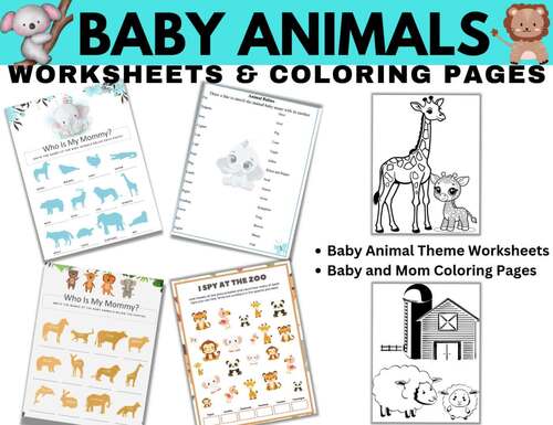 Baby Animal Worksheets and Coloring Pages-Babies & Mothers Theme Set