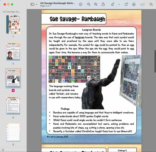 Dr Savage-Rumbaugh || Women in STEM || Guided Reading Comprehension ...