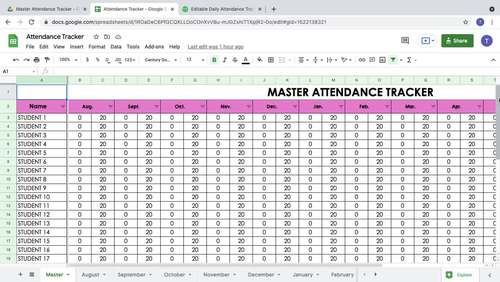 Editable Daily Attendance Tracker | Google Sheets by The TEACHer Mindset