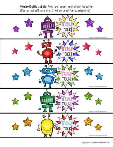 EDITABLE Water Bottle Labels (Robot Theme) by Lead Joyfully - Gail Boulton