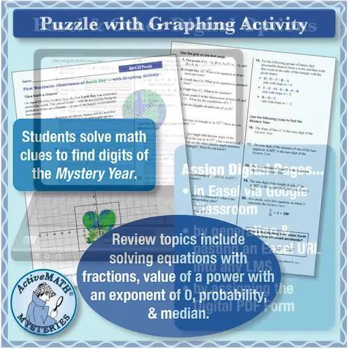 April 22 Math & Environment Puzzle: Earth Day with Graphing Activity ...