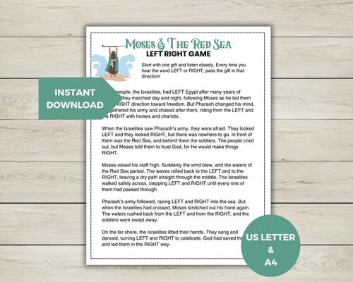 Bible Game Moses & The Red Sea Left Right Game Christian Sunday School Game