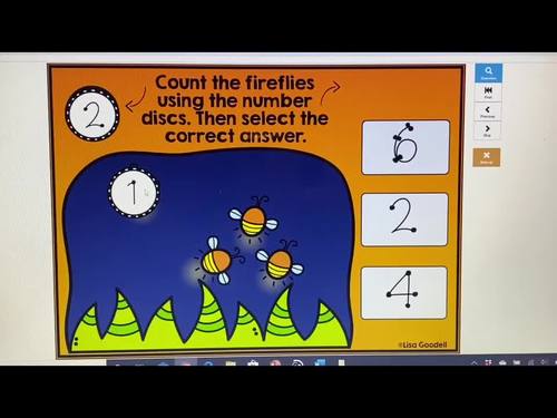 Number Identification and Counting BOOM CARDS Activity Fireflies