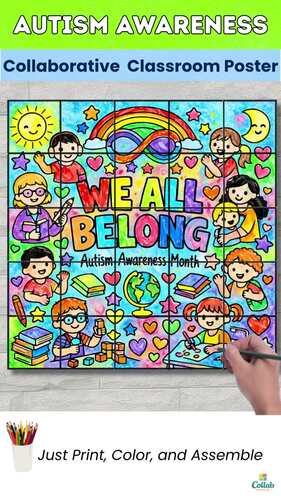 We All Belong Collaborative Poster | Autism Awareness Month Bulletin Board