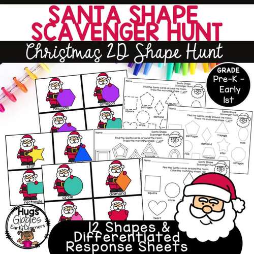 Santa Shape Scavenger Hunt | Christmas 2D Shapes Activity for PreK–1