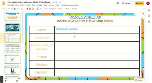 Intro to Atoms and Molecules Digital Choice Board | Distance Learning