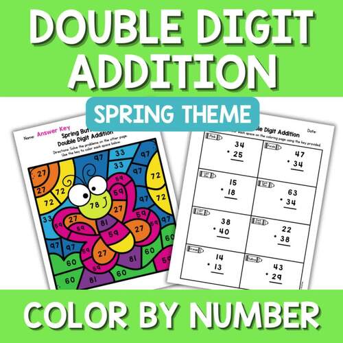 Spring Butterfly Double Digit Addition Color by Number Math Center ...