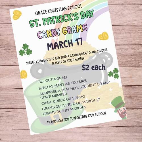 Holiday Fundraiser Candy Grams Lucky Charms Editable St. Patrick's Template